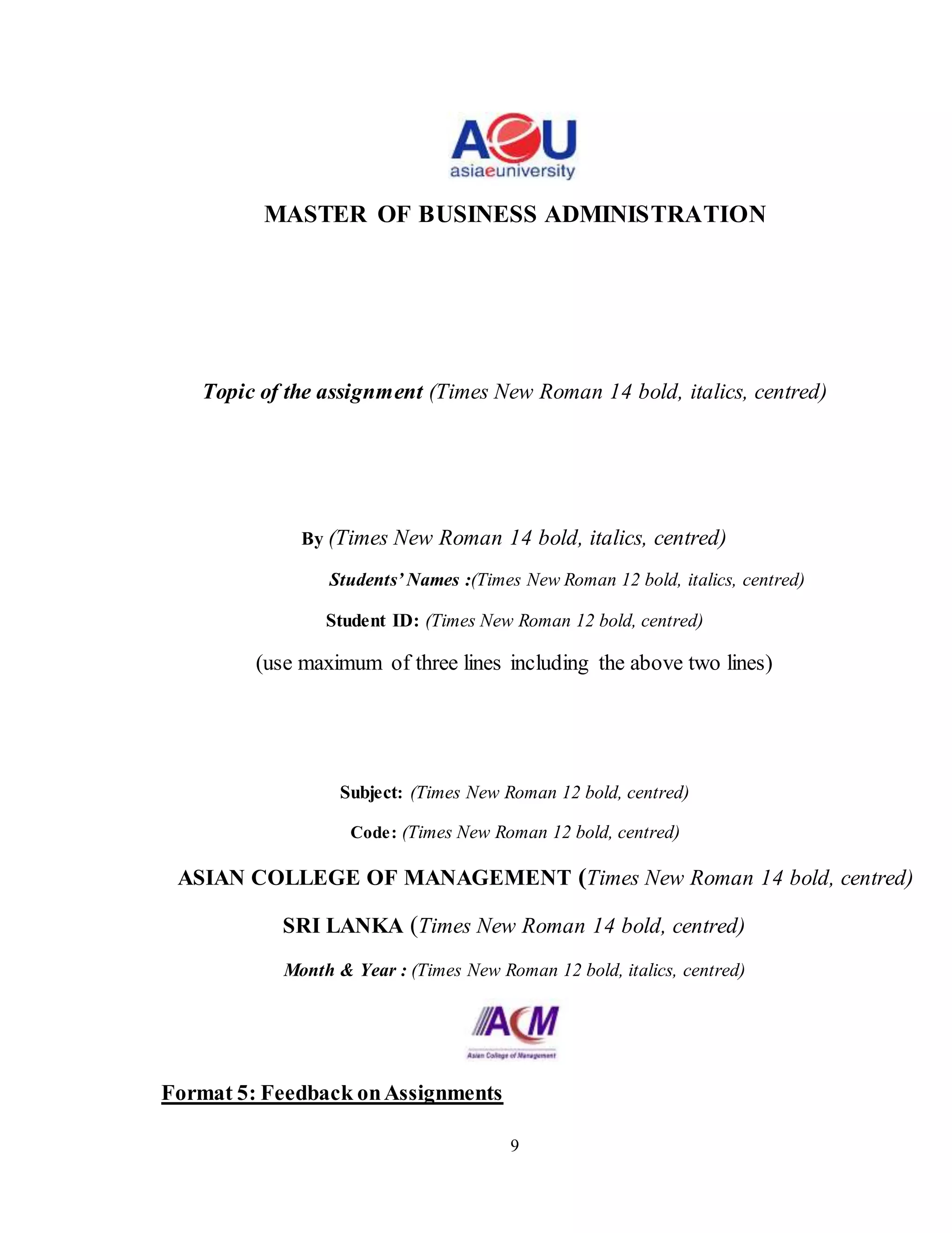 Assignment format for MBA Students | DOCX