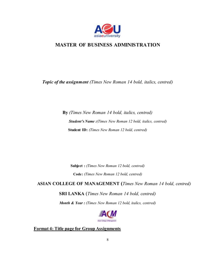 Assignment format for MBA Students | DOCX