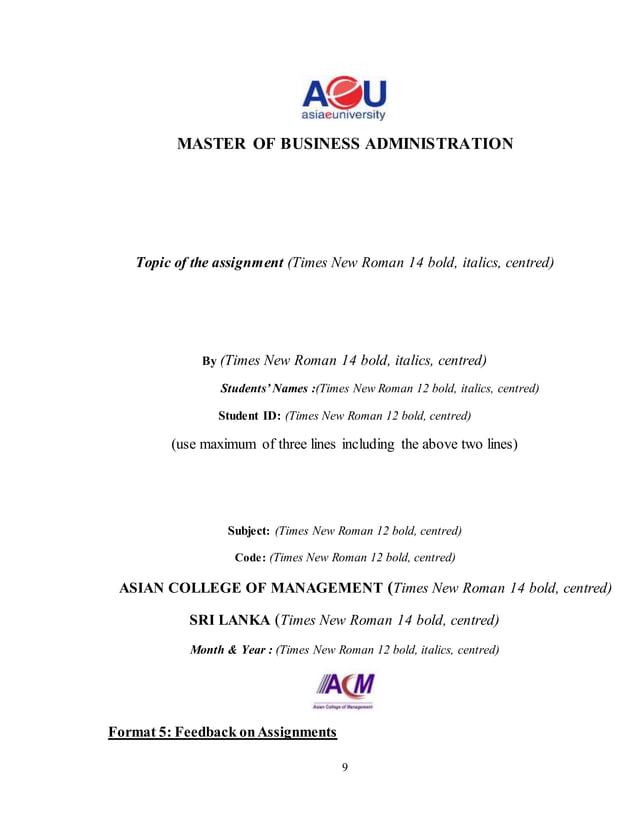 Assignment format for MBA Students | DOCX