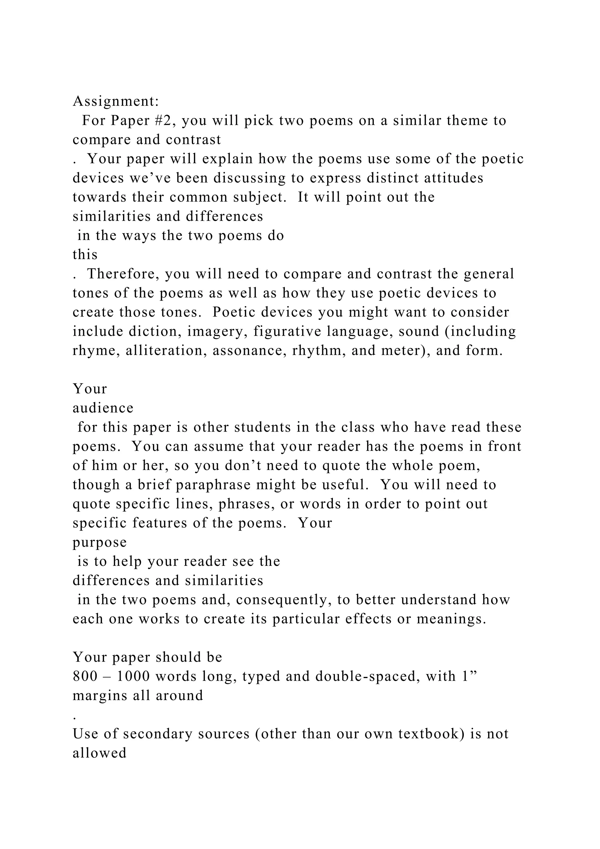 Assignment For Paper #2, you will pick two poems on a similar th.docx