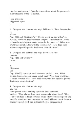 Assignment For Paper #2, you will pick two poems on a similar th.docx