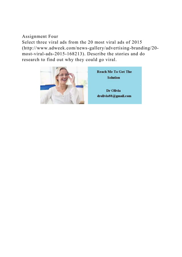Assignment Four Select three viral ads from the 20 most viral ad.docx