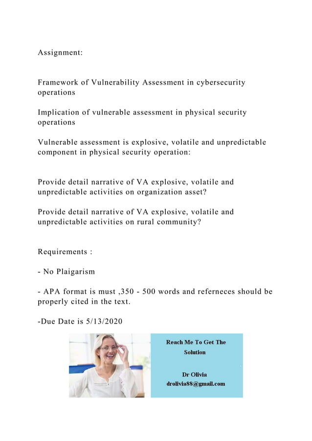 Assignment Framework of Vulnerability Assessment in cybersecu | DOCX