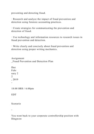 Assignment_Fraud Prevention and Detection PlanDue February 22, 2.docx
