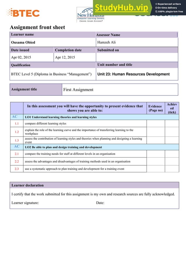 Assignment Front Sheet | PDF | Free Download