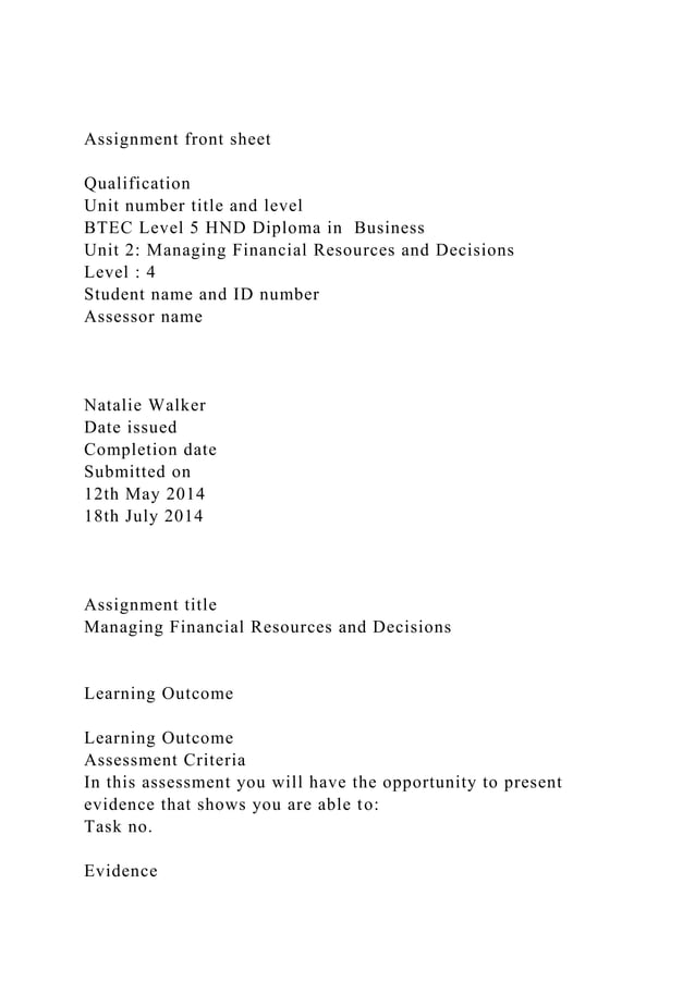 Assignment front sheetQualificationUnit number title and lev.docx