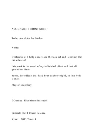 ASSIGNMENT FRONT SHEET To be completed by Student .docx