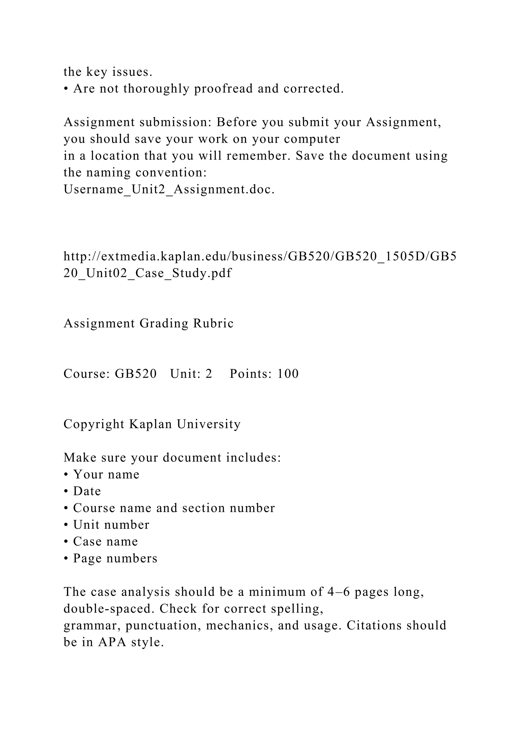 Assignment Grading Rubric Course Gb520 Unit 2 Podocx 