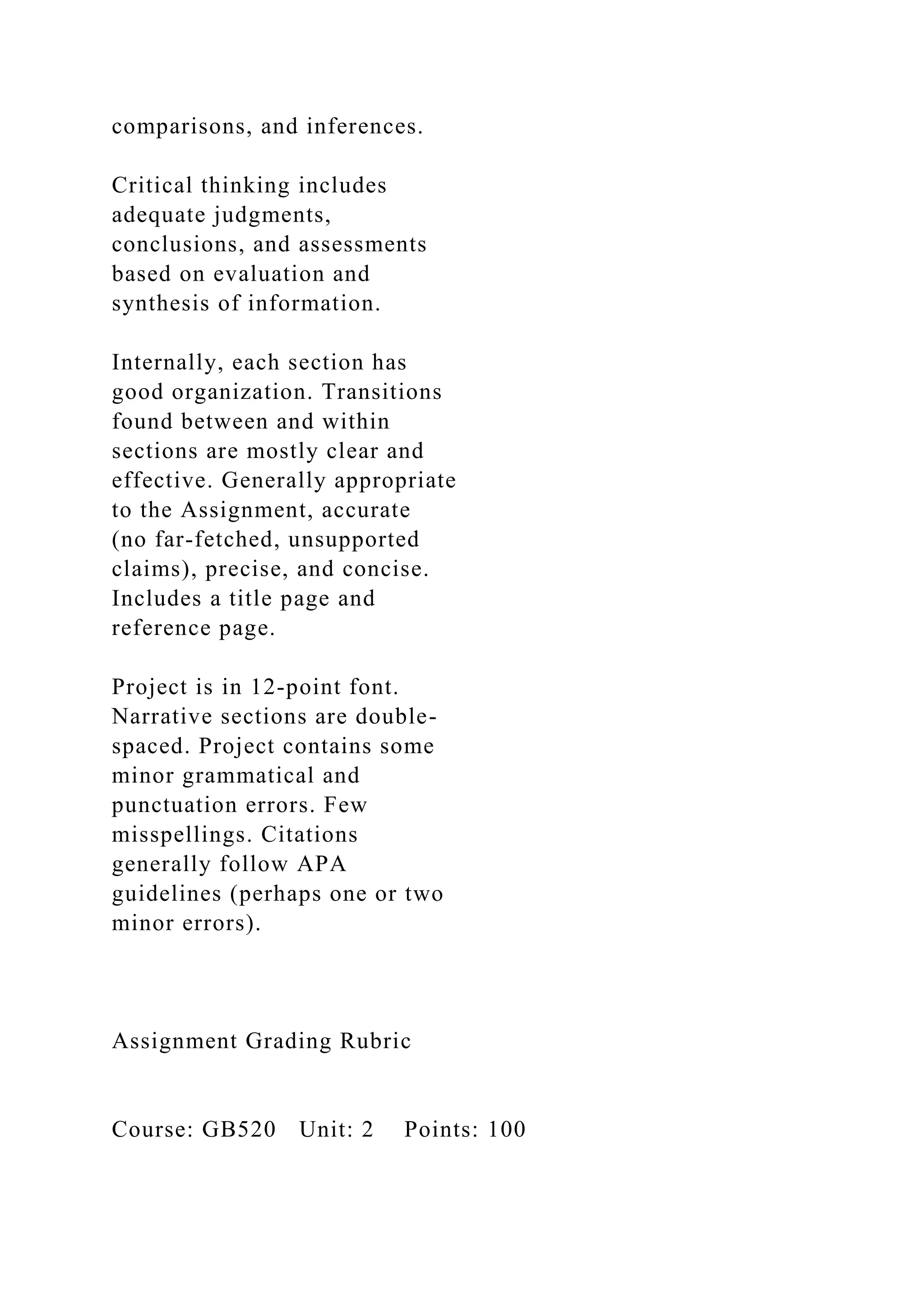 Assignment Grading Rubric Course Gb520 Unit 2 Podocx 