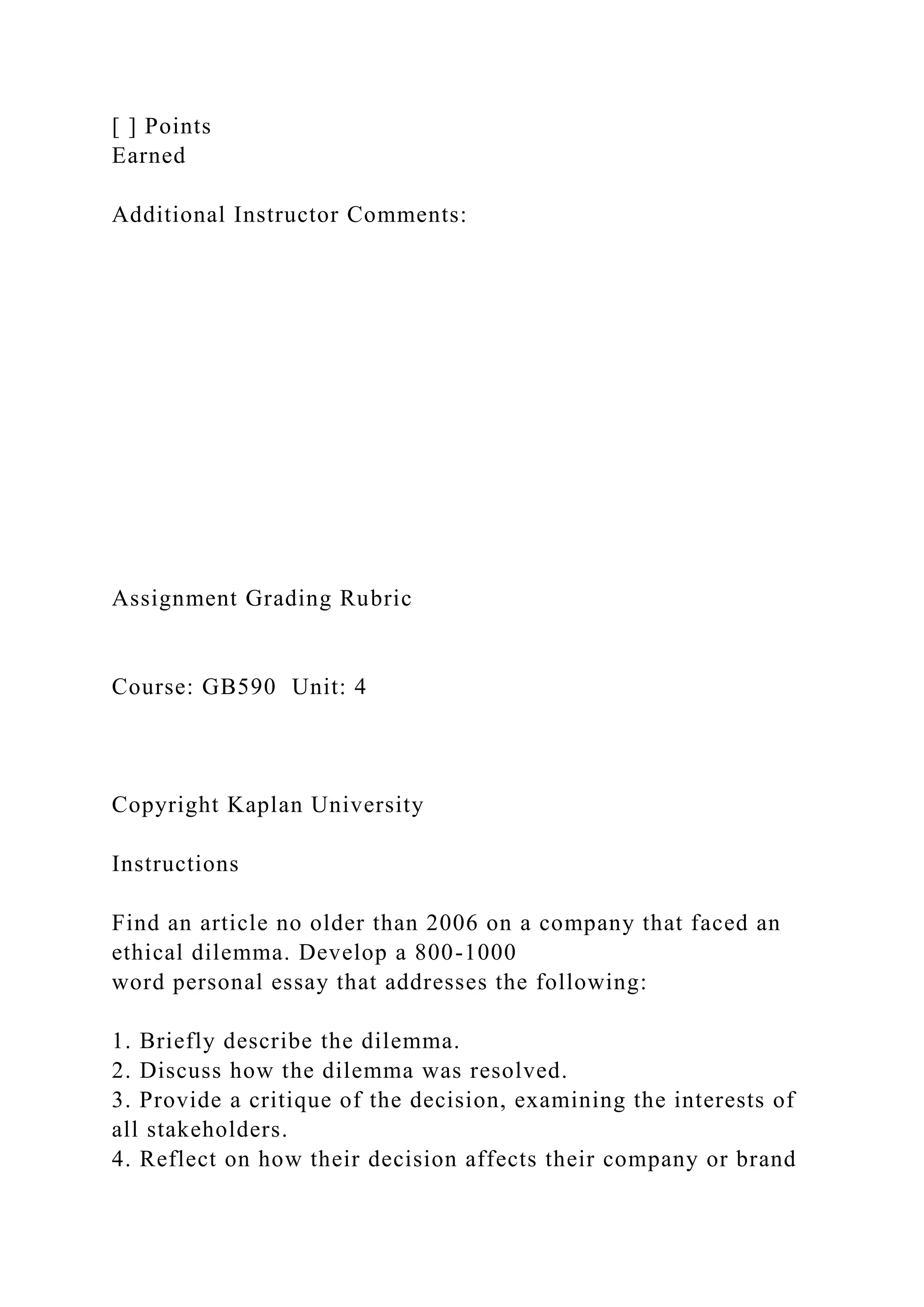 Assignment Grading Rubric Course GB590 Unit 6 .docx