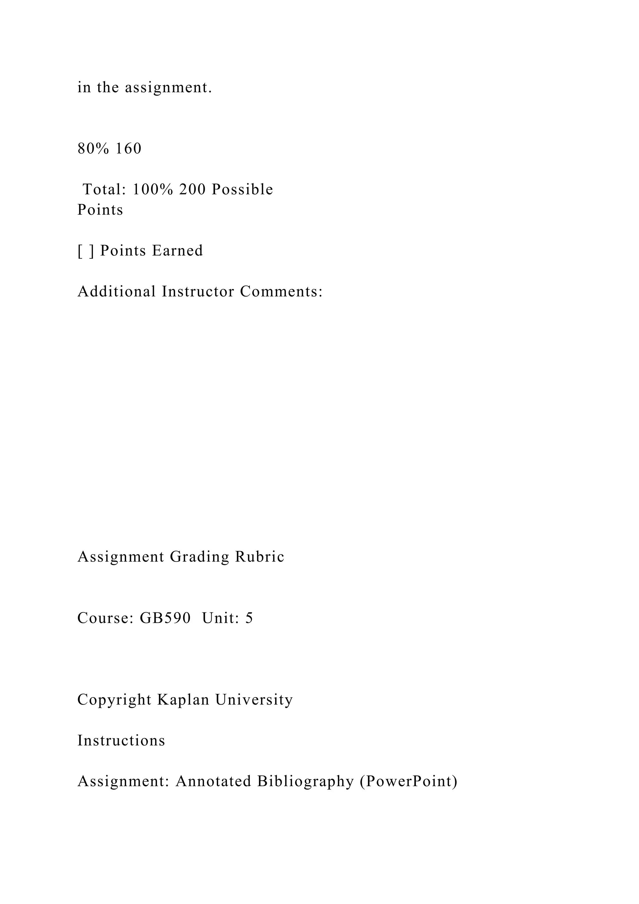 Assignment Grading Rubric Course GB590 Unit 6 .docx
