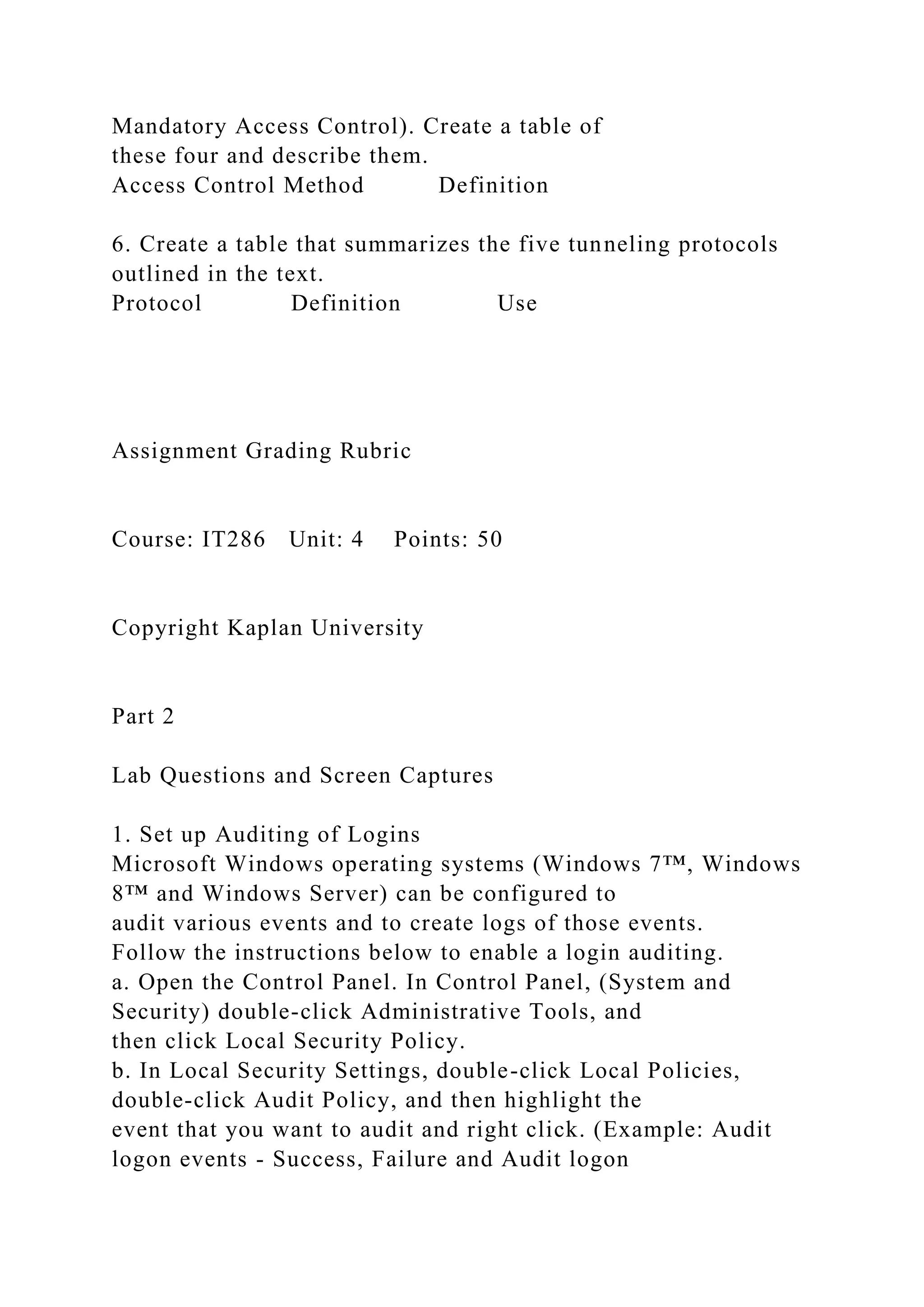 Assignment Grading Rubric Course IT286 Unit 4 Po.docx