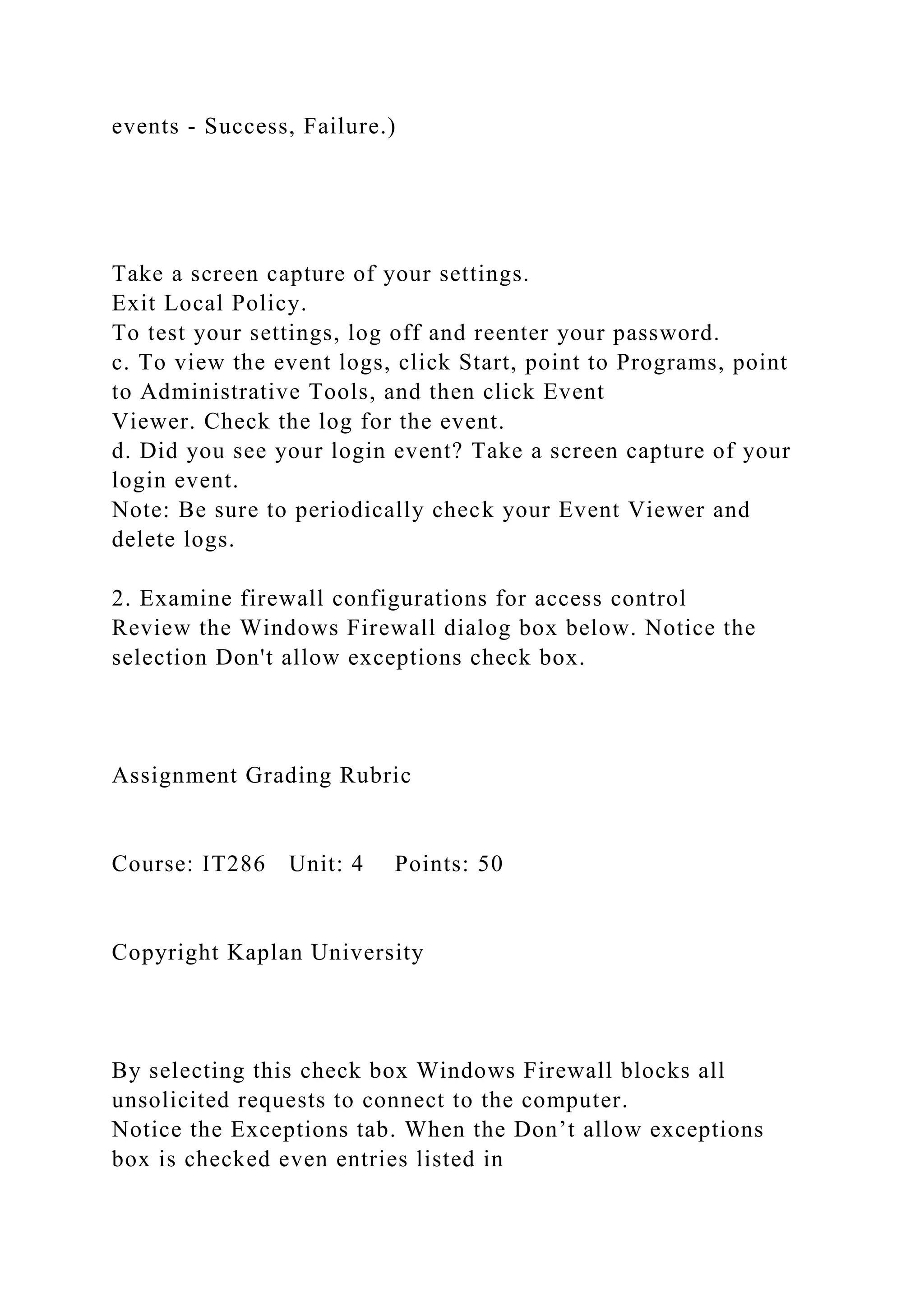 Assignment Grading Rubric Course It286 Unit 4 Podocx