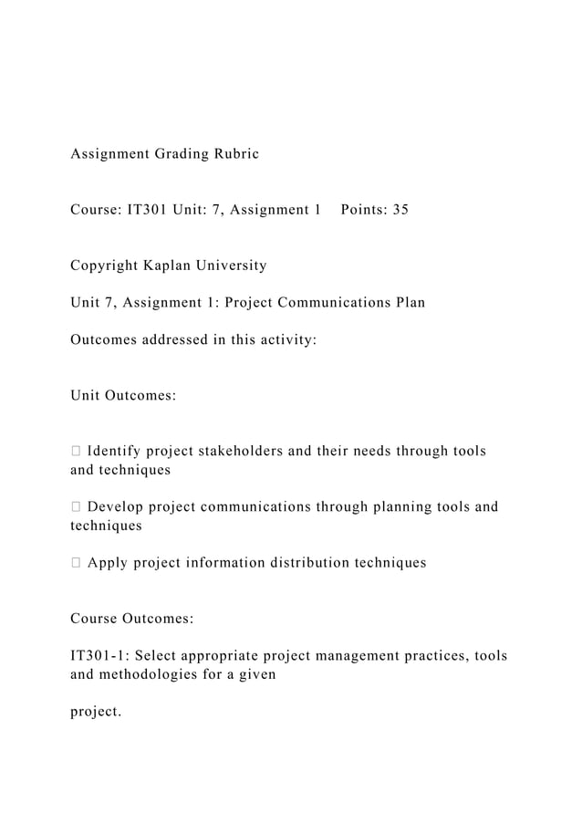 Assignment Grading Rubric Course IT301 Unit 7, Assign.docx
