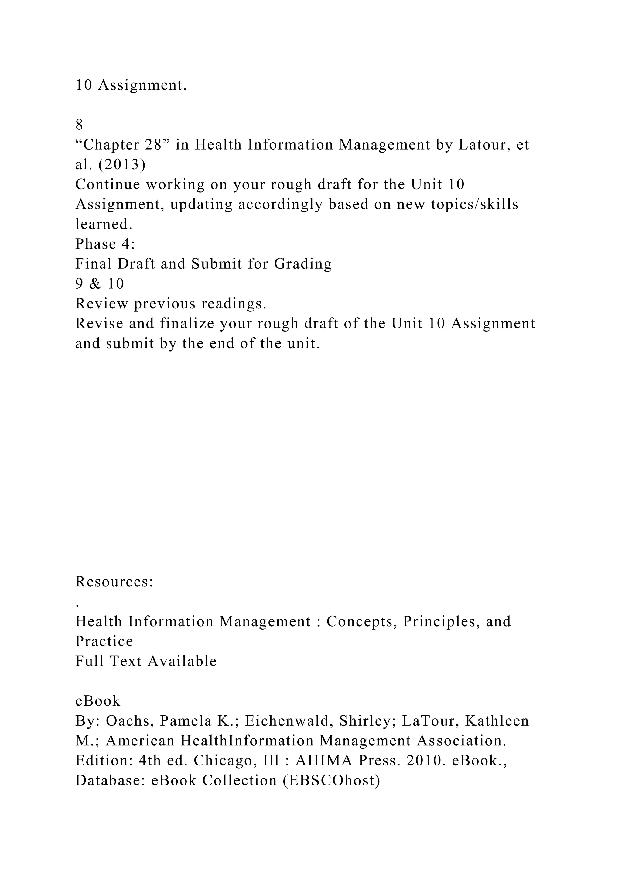 Assignment Guide for theHI 230 - Unit 10 AssignmentHospital Ut.docx