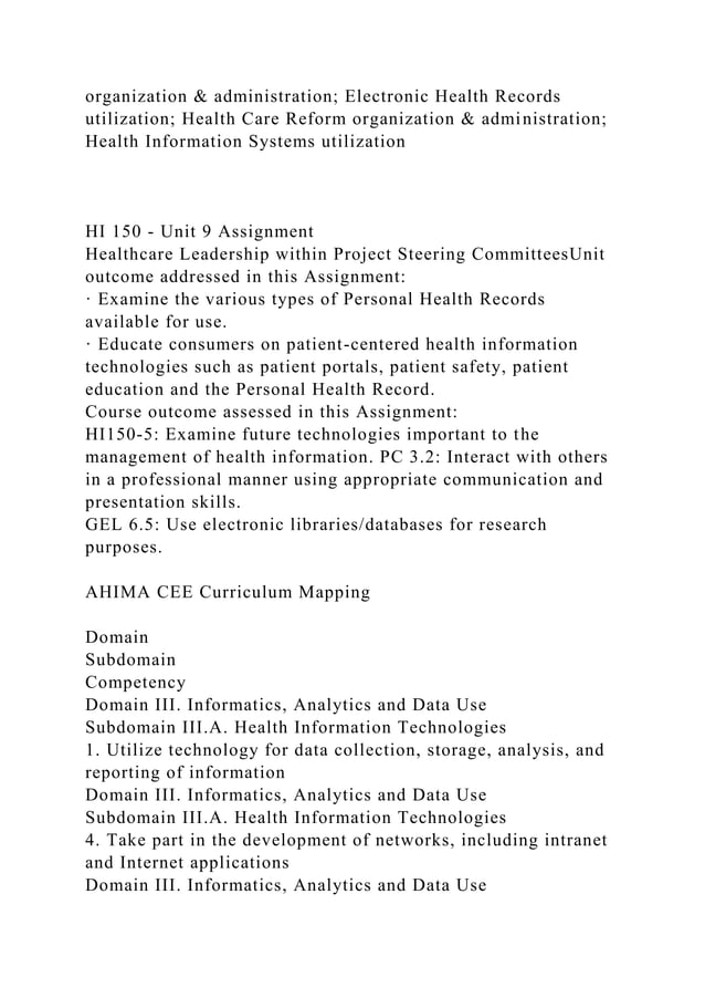 Assignment Guide for theHI 230 - Unit 10 AssignmentHospital Ut.docx ...