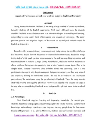 Assignment Impacts of Facebook on second-year students major in English ...