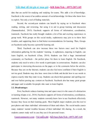 Assignment Impacts of Facebook on second-year students major in English ...