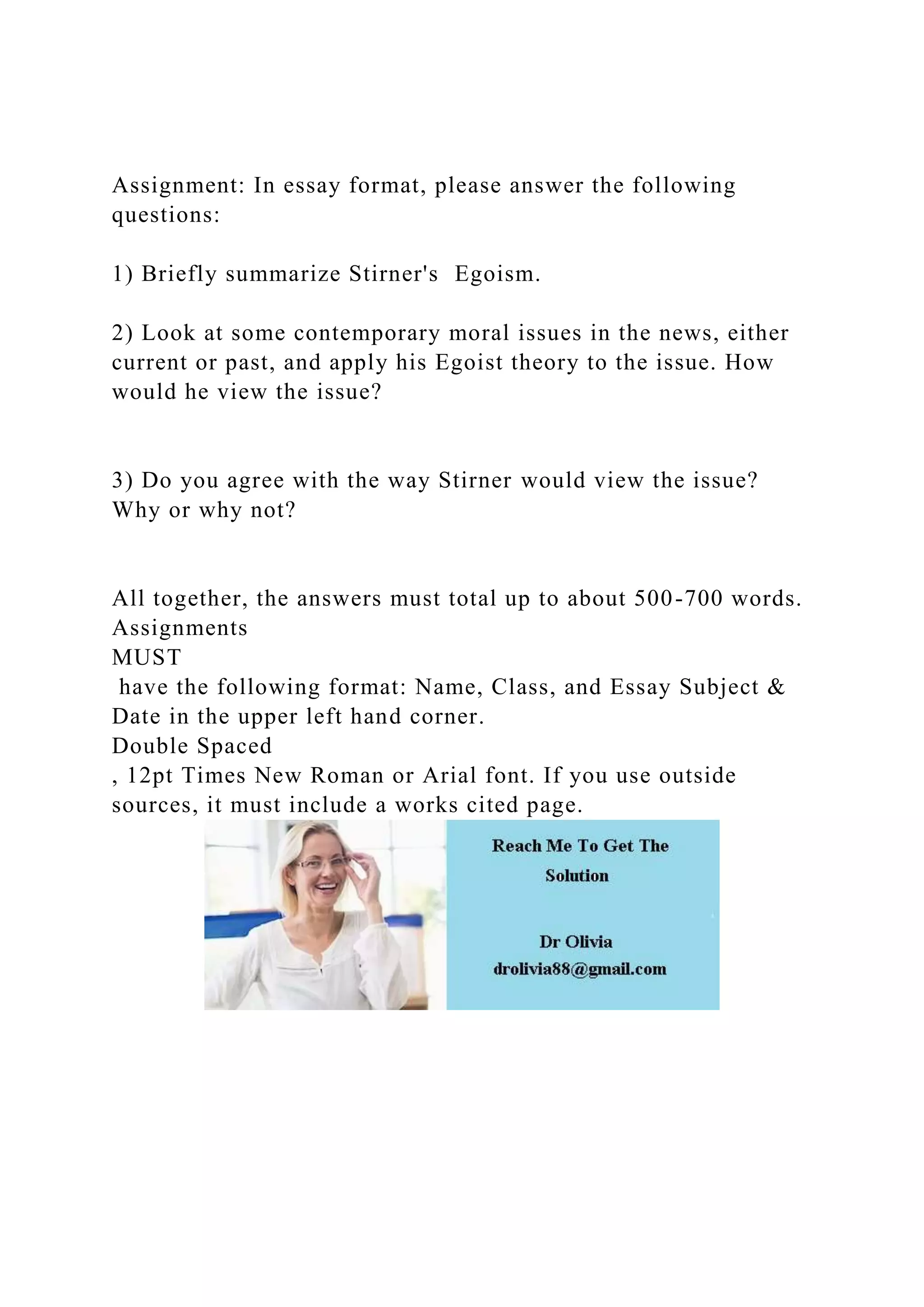 Assignment In essay format, please answer the following questions.docx