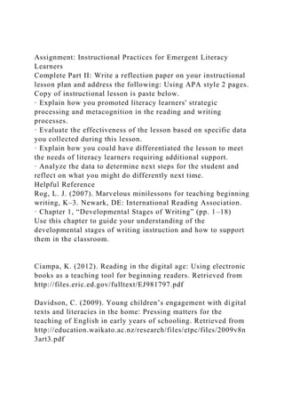 Assignment Instructional Practices for Emergent Literacy Learners.docx