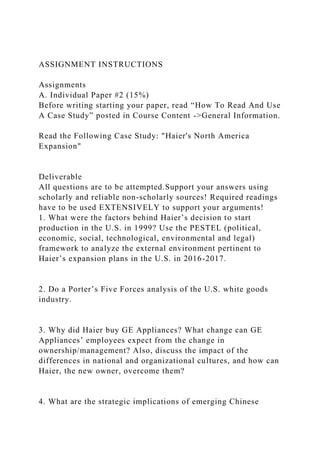ASSIGNMENT INSTRUCTIONSAssignmentsA. Individual Paper #2 (15.docx