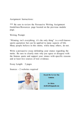 Assignment Instructions Be sure to review the Persuasiv | DOCX