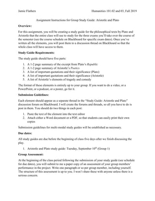 Assignment instructions for aristotle and plato | PDF