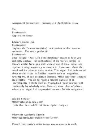 Assignment Instructions Frankenstein Application EssayThe | DOCX