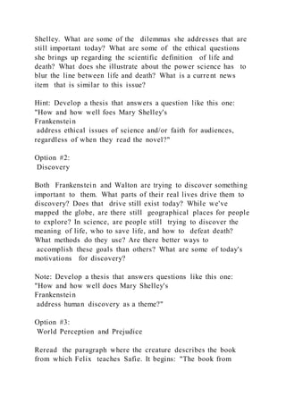 Assignment Instructions Frankenstein Application EssayThe | DOCX