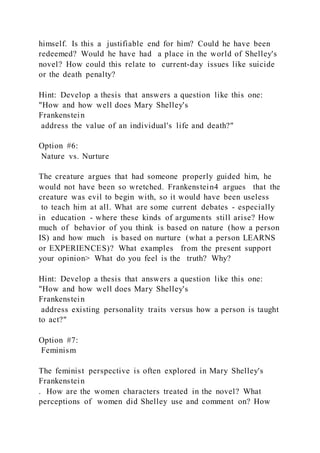 Assignment Instructions Frankenstein Application EssayThe | DOCX