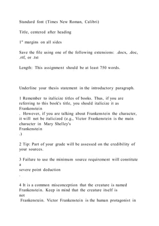 Assignment Instructions Frankenstein Application EssayThe | DOCX