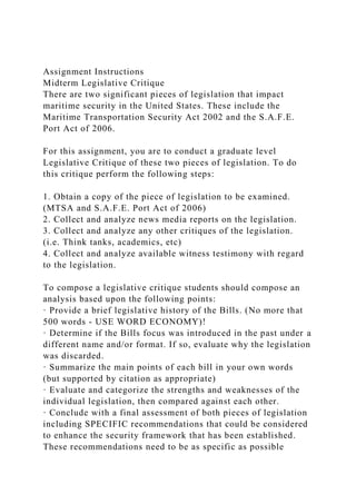 Assignment InstructionsMidterm Legislative Critique There are .docx