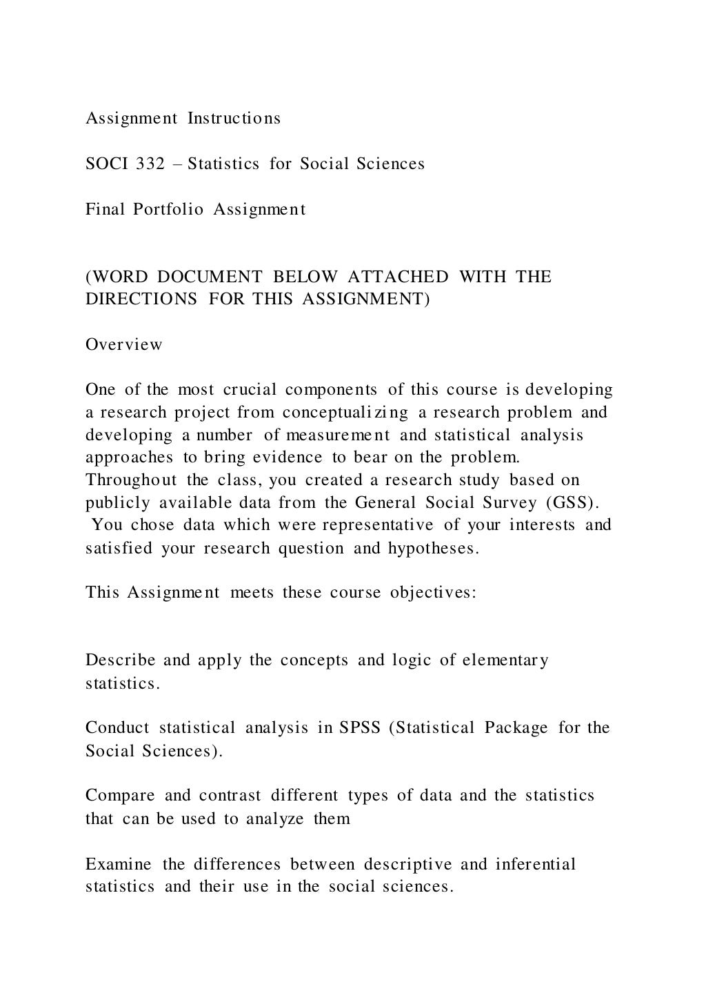 Assignment InstructionsSOCI 332 – Statistics for Social Sciences | DOCX