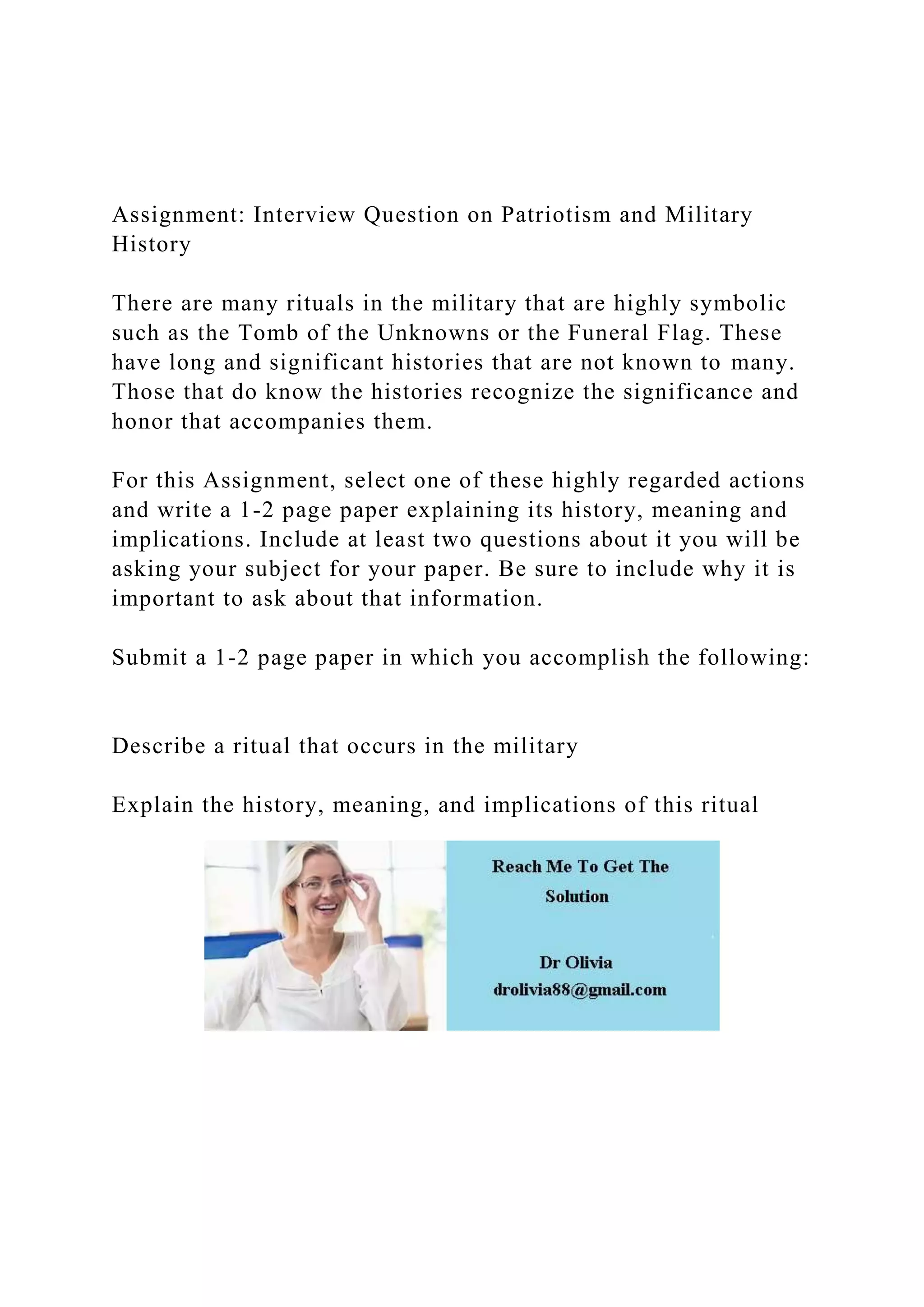 Assignment Interview Question on Patriotism and Military Histor.docx