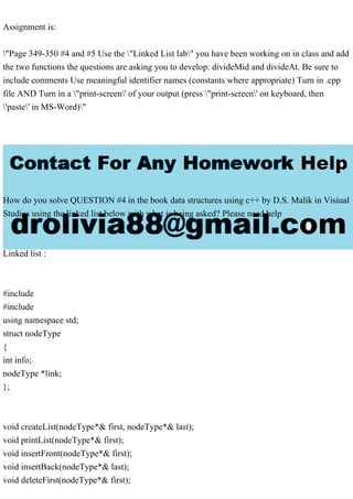 Assignment isPage 349-350 #4 and #5 Use the Linked List lab.pdf | Programming Languages | Computing