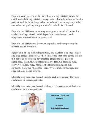 Assignment Legal and Ethical Issues Related to Psychiatric Emergenc.docx