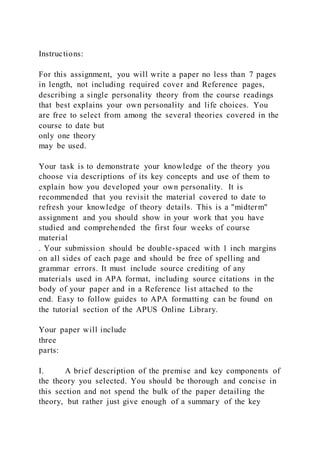 Assignment ListMy Personality Theory Paper (Week Four) | DOCX