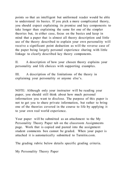 Assignment ListMy Personality Theory Paper (Week Four) | DOCX