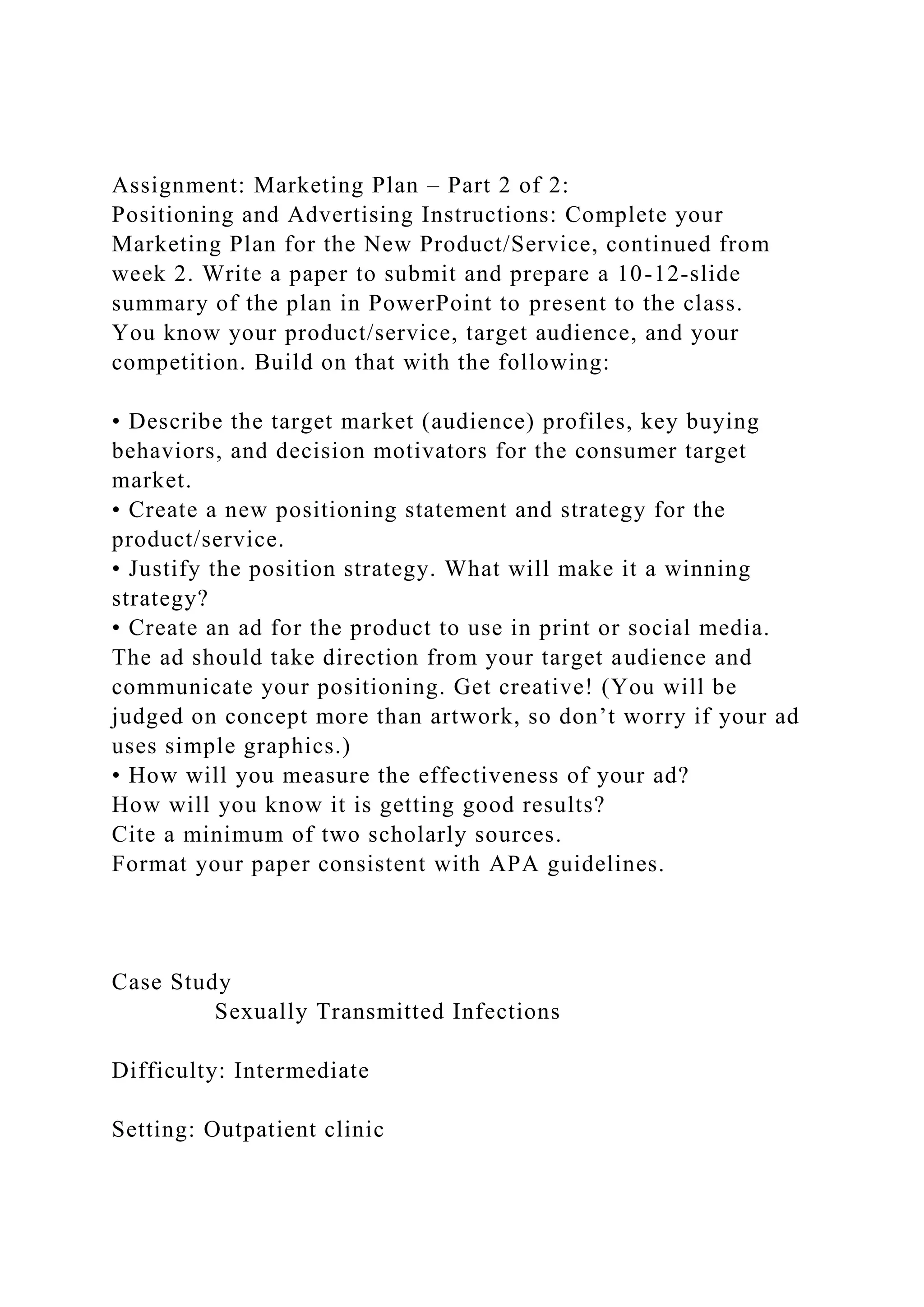 Assignment Marketing Plan – Part 2 of 2Positioning and Adverti.docx