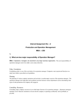Assignment mba 205(Production and Operation Management) | PDF