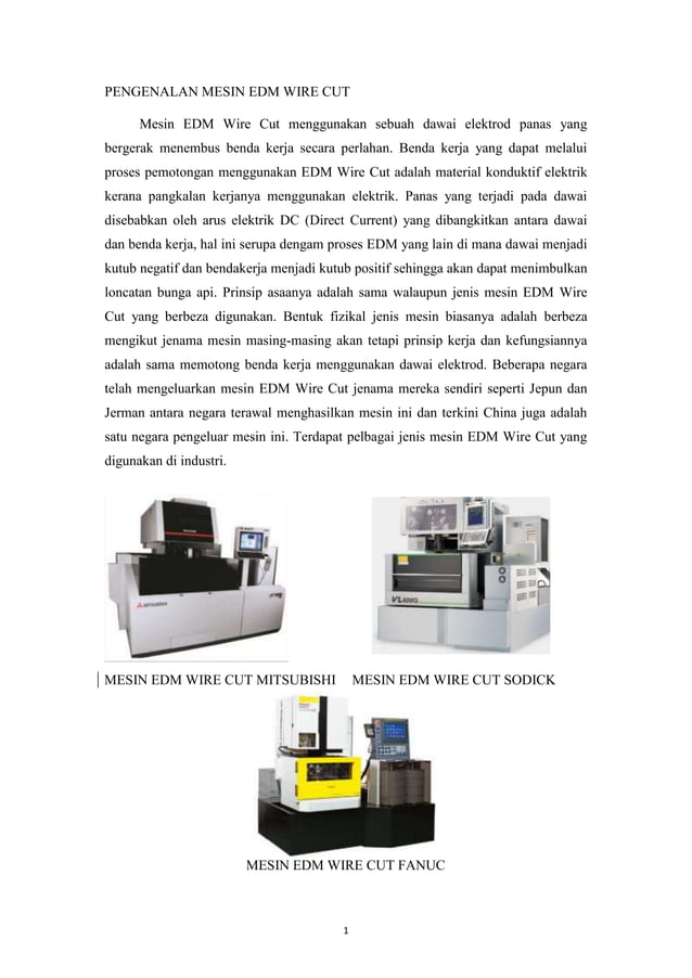 ASSIGNMENT MESIN EDM WIRE CUT ( MPI 4013 ) | DOCX