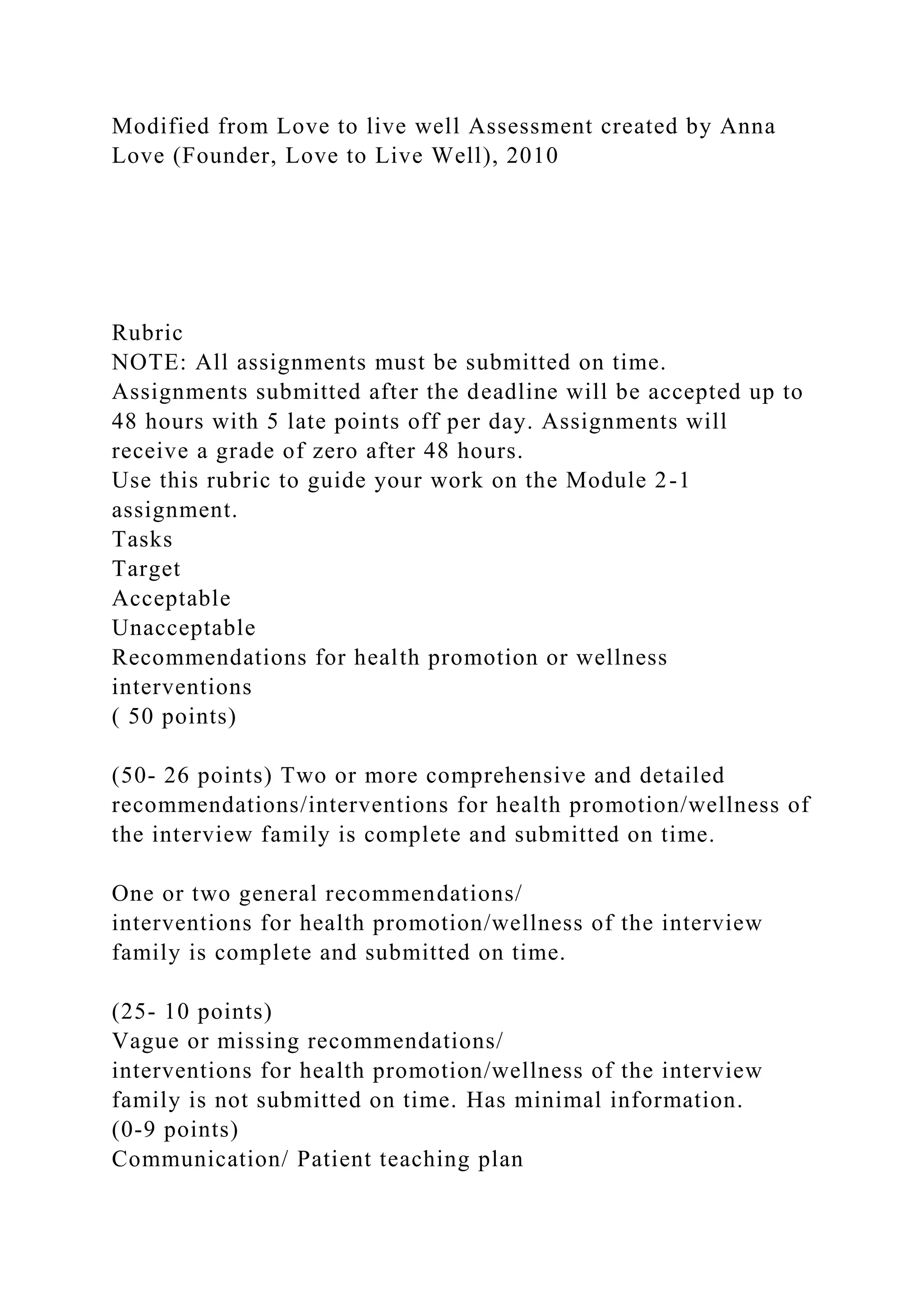 Assignment Module 2-1 Health Promotion and Wellness Assessment.docx