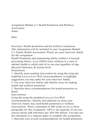 Assignment Module 2-1 Health Promotion and Wellness Assessment.docx