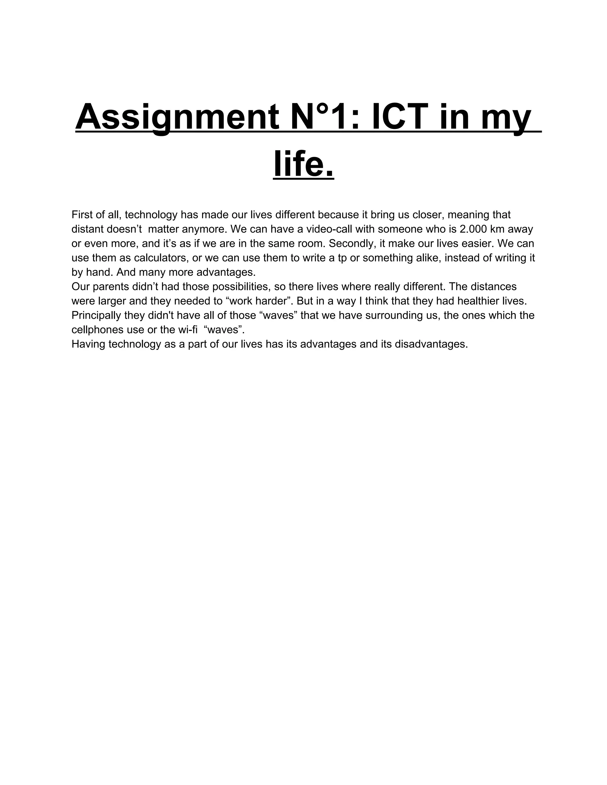 Assignment n°1 ict in my life. | DOC