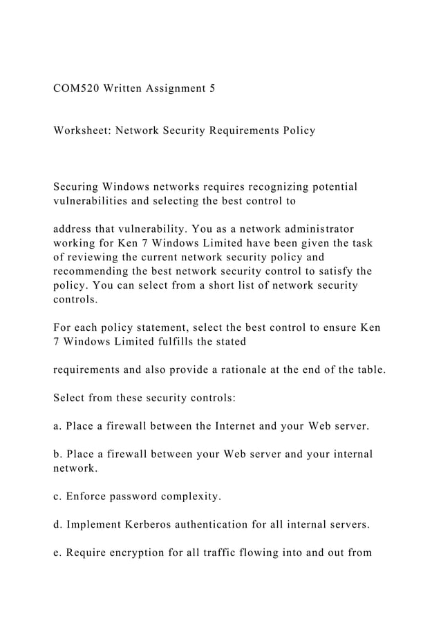Assignment Network Security ControlsAssignment Requirements.docx
