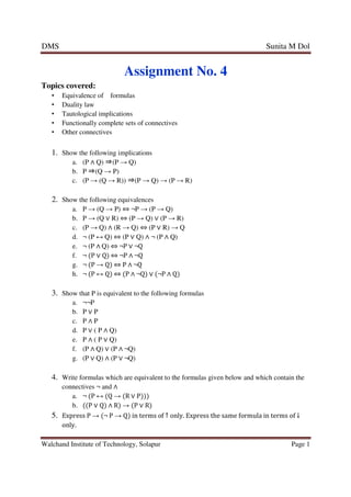 Assignment No. 4 on Unit-II Mathematical Logic | PDF