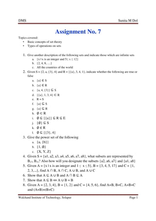 Assignment No. 7 on Unit-IV - Set Theory, Relations and Function | PDF