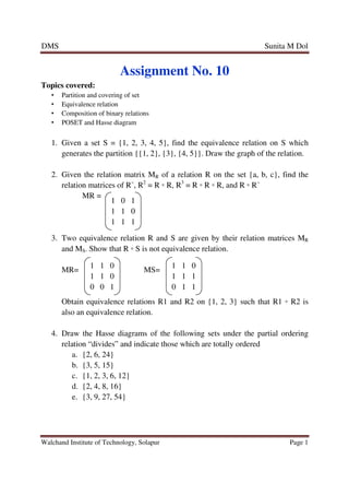 Assignment No. 10 on Unit-IV Set Theory, Relations and Function | PDF