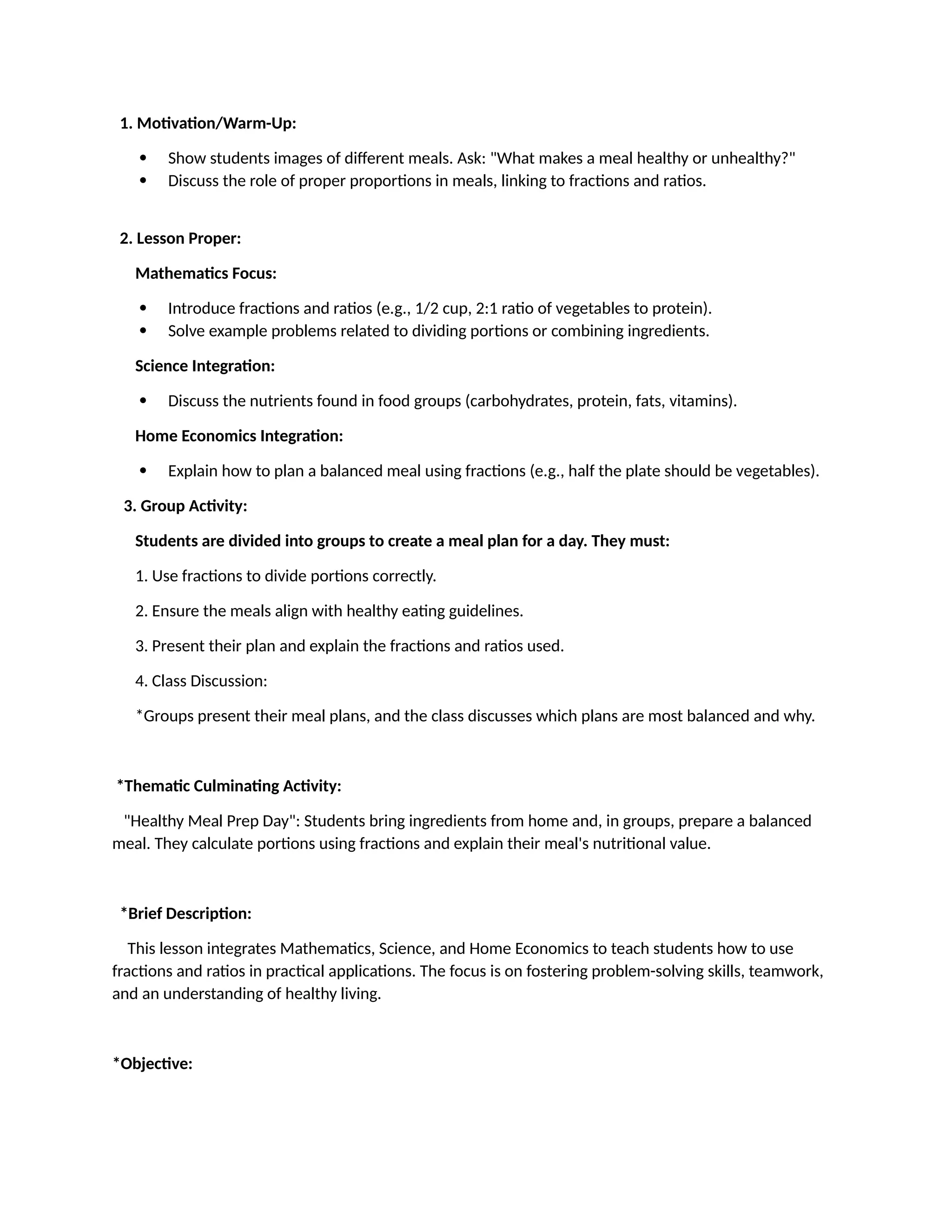 Assignment No. 4 lesson plan using thematic integration with ...