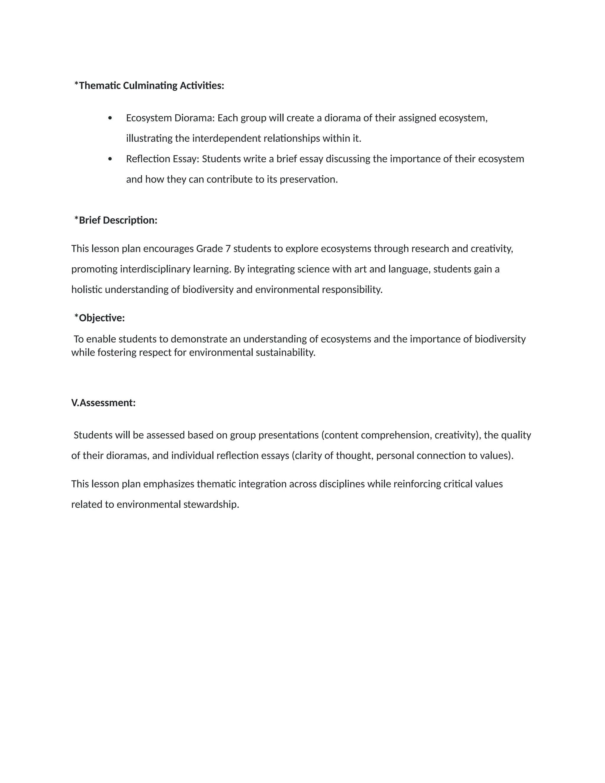 Assignment No. 4 lesson plan using thematic integration with ...